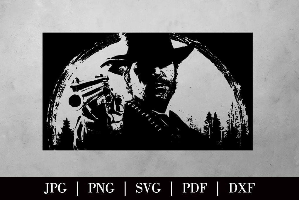 RDR2 Game Cut Svg Dxf File Wall Sticker Pdf Silhouette Template Cnc ...