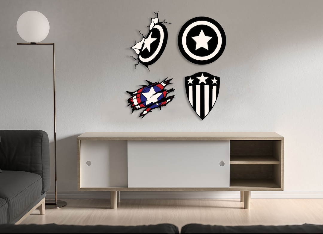 Avengers Marvel 4 Pieces Shield Cut Svg Dxf File Wall Sticker Pdf ...