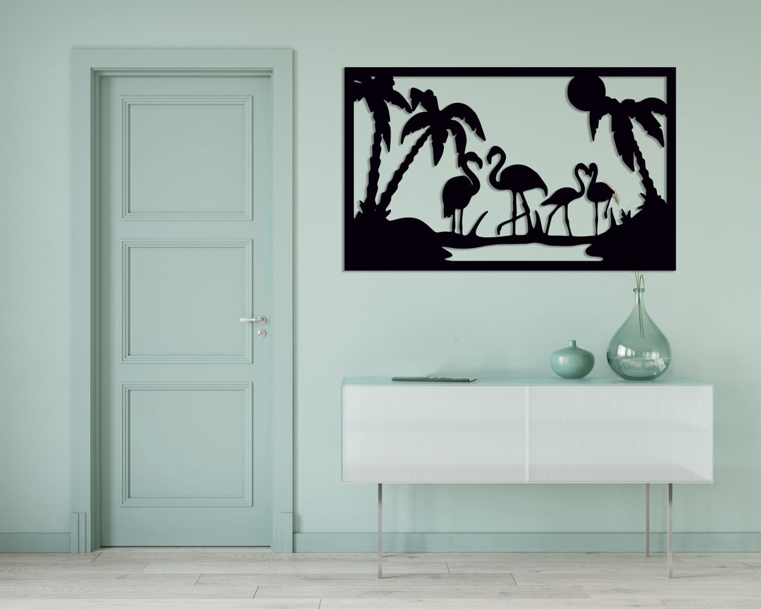 Flamingo Panel Cut Svg Dxf File Wall Sticker Pdf Silhouette Template ...