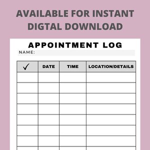 Appointment Log Printable Meeting Reminder Medical Appointment - Etsy