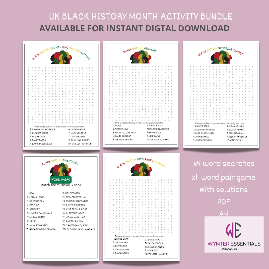 UK Black History Month Word Games Bundle, Engaging Educational ...