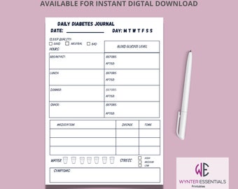 Daily Diabetic Logbook Diabetic Journal Blood Sugar Tracker Printable ...