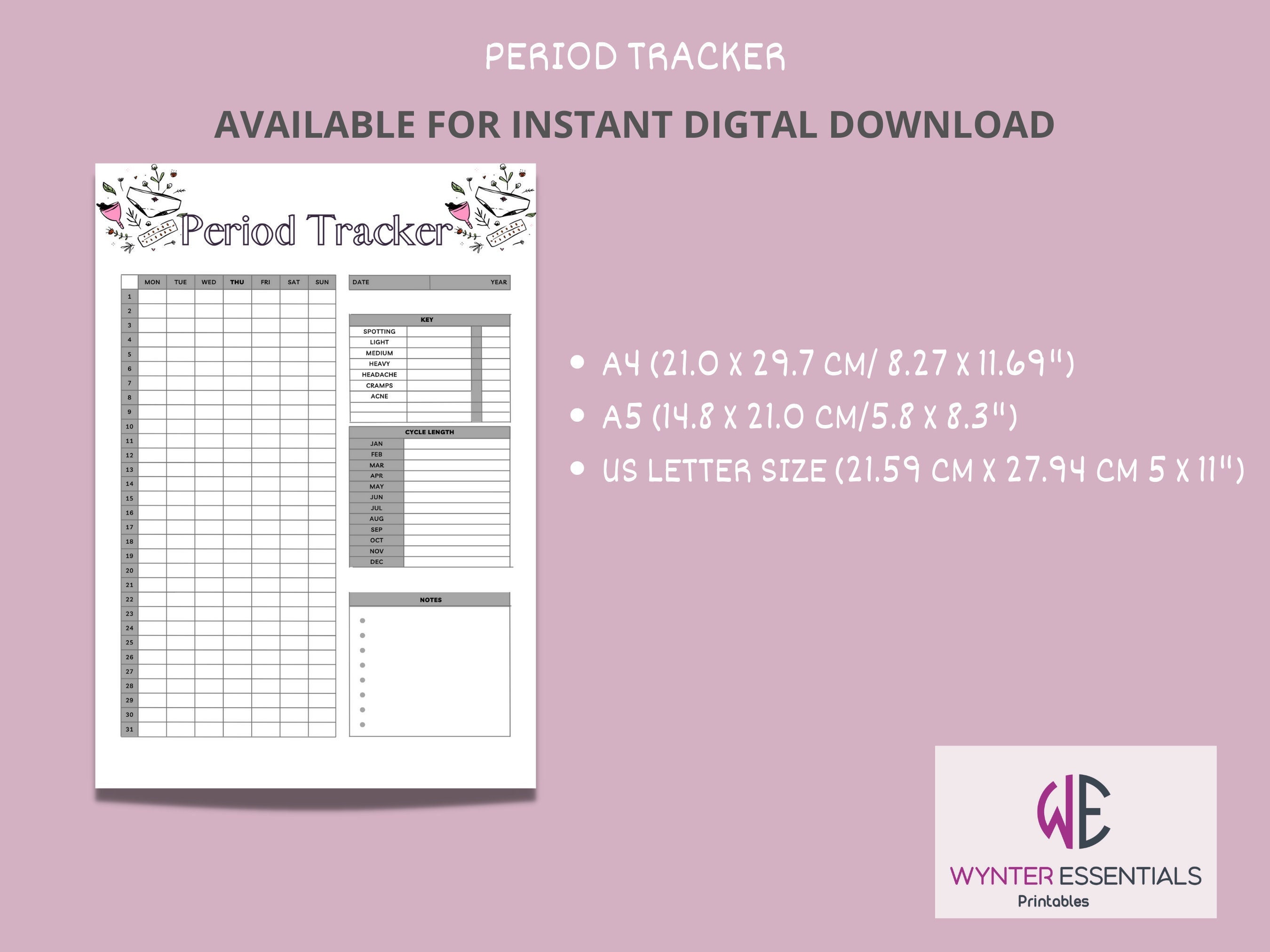 Period Tracker Printable Monthly Menstrual Cycle PMS Tracker Symptom Tracker Instant Download ...