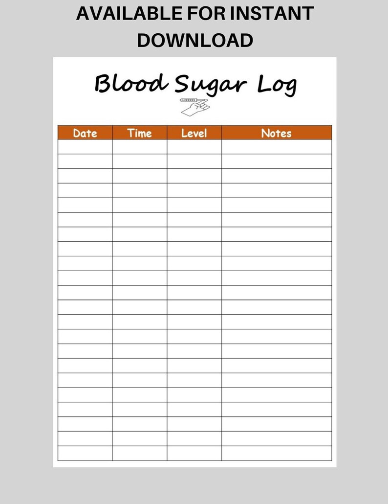 Blood Sugar Log Printable PDF, Health Log Diary Tracker, Diabetic ...