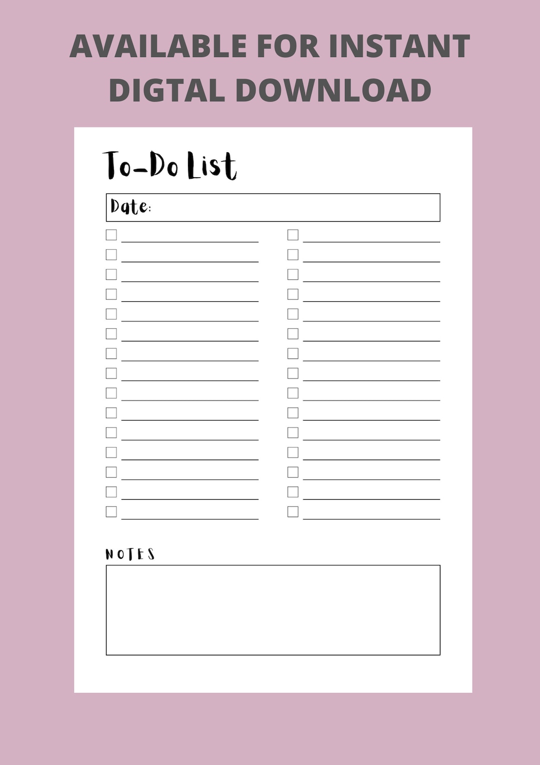 To Do List & Notes Printable Daily Planner - Instant Download PDF A4/A5 ...