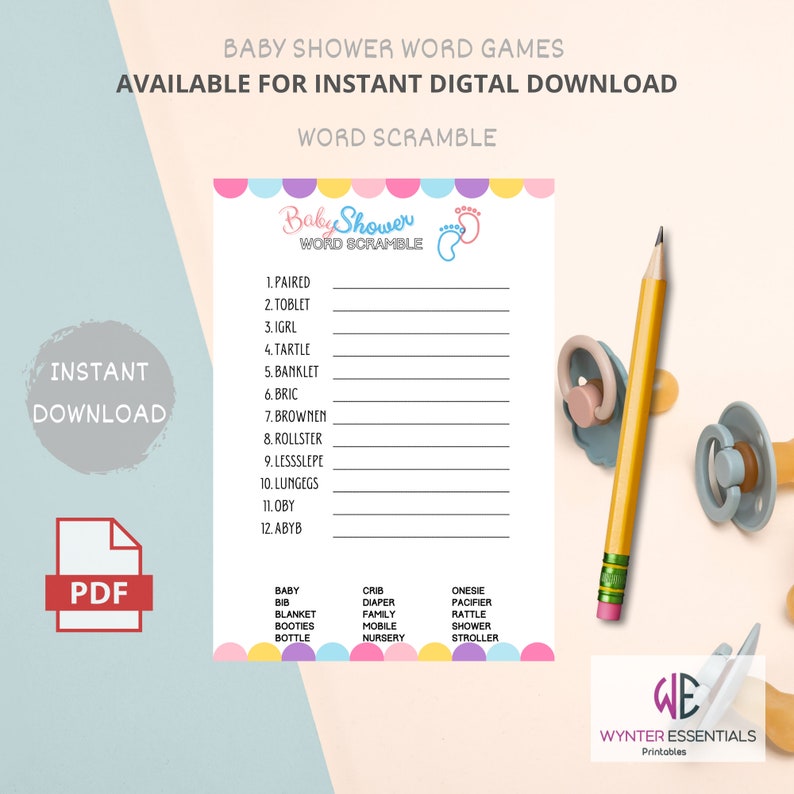 Baby Shower Word Games, Printable Party Activity (digital Download) - Etsy