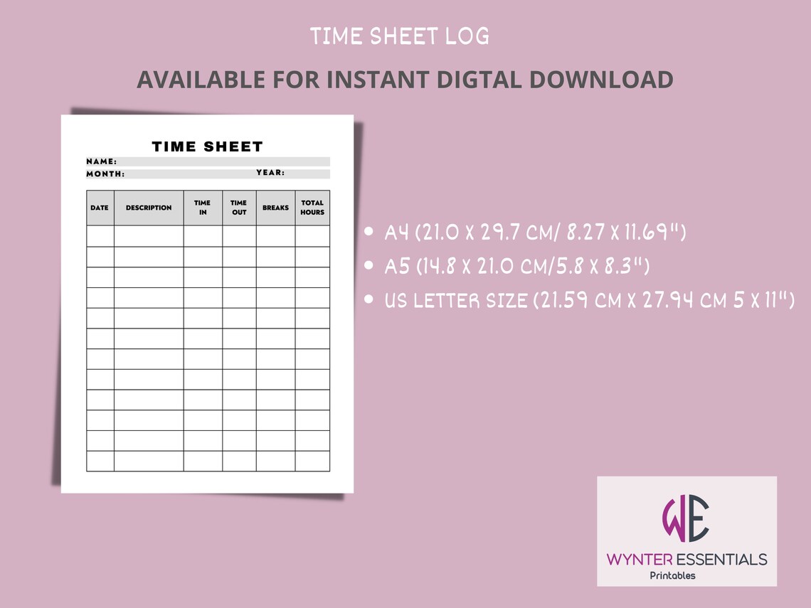 Time Sheet Template Time Sheet Log Employee Working Hours Employee Time ...