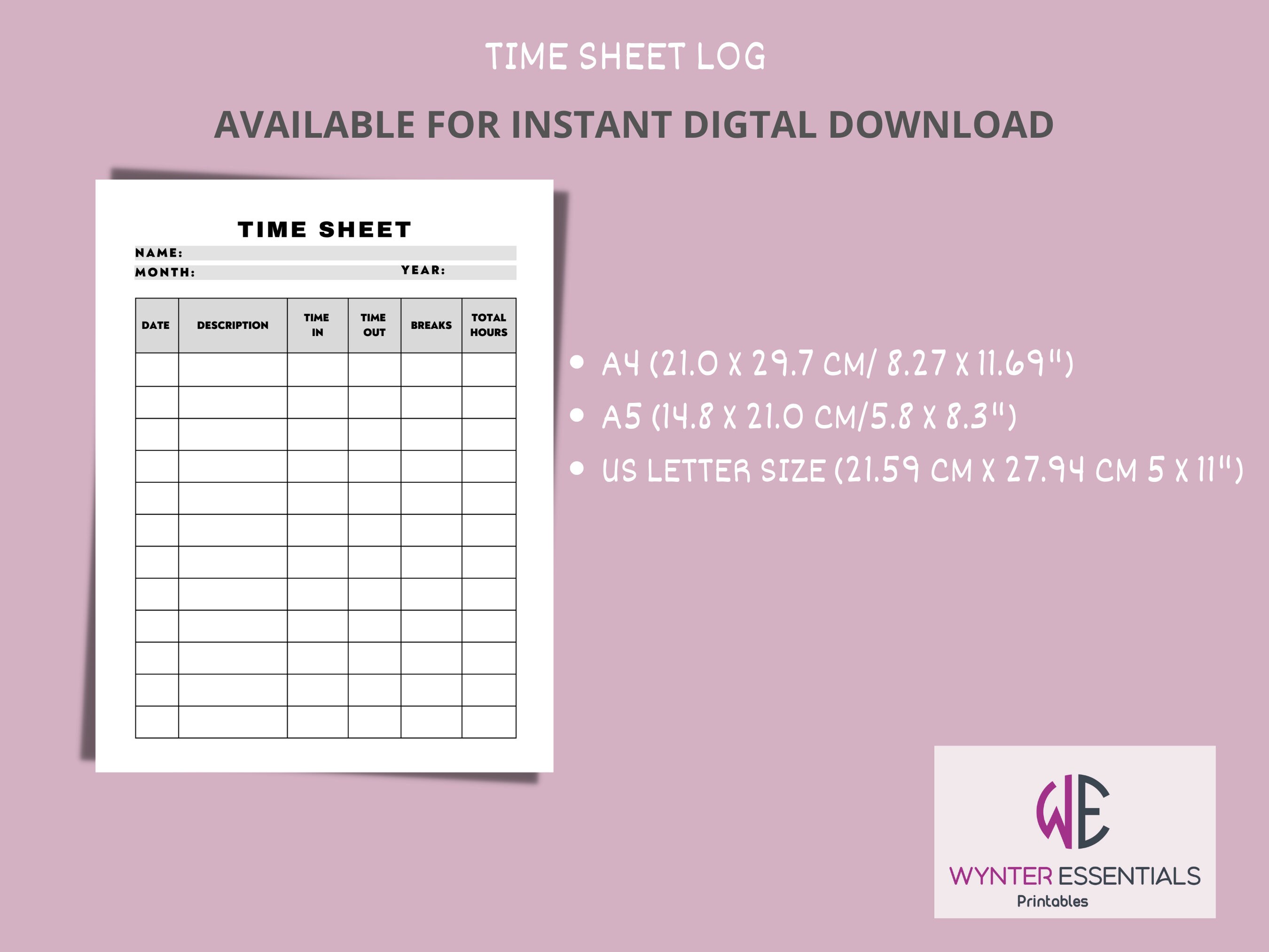 Time Sheet Template Time Sheet Log Employee Working Hours Employee Time ...