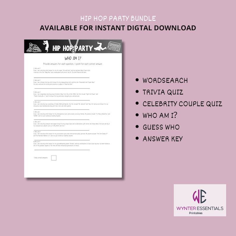 Hip Hop Party Game Printable PDF, Music Themed Game, Instant Download ...
