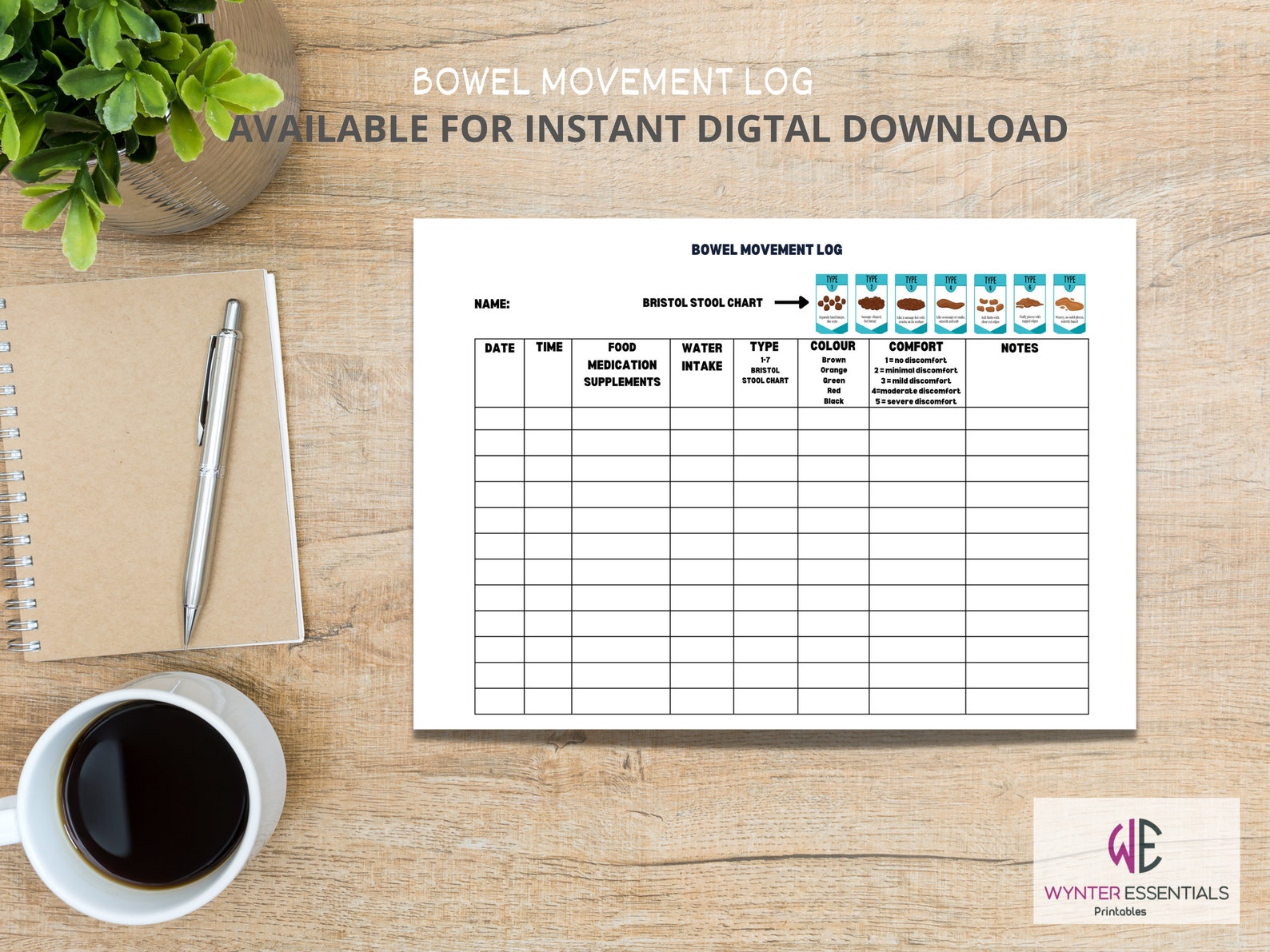 Bowel Movement Log Bowel Log Sheet IBS Tracker Food Sensitivity Bristol ...