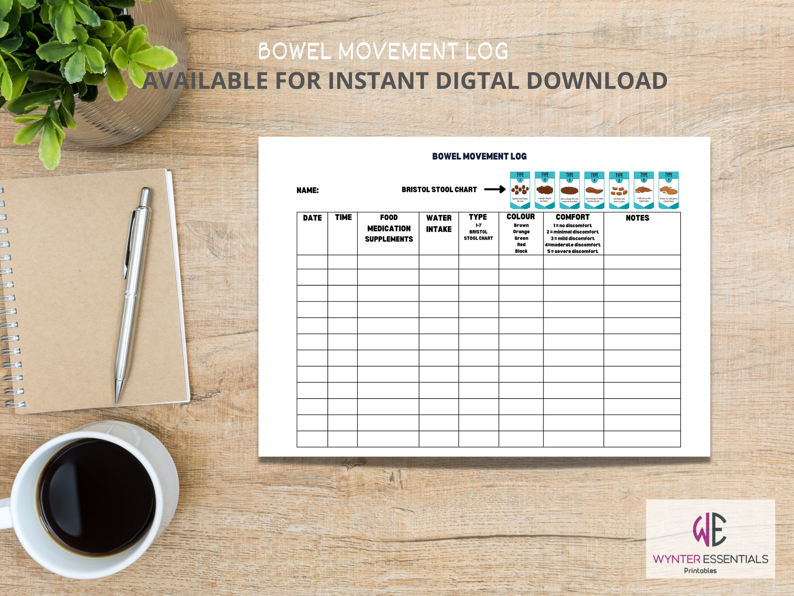 Bowel Movement Log Bowel Log Sheet IBS Tracker Food Sensitivity Bristol ...