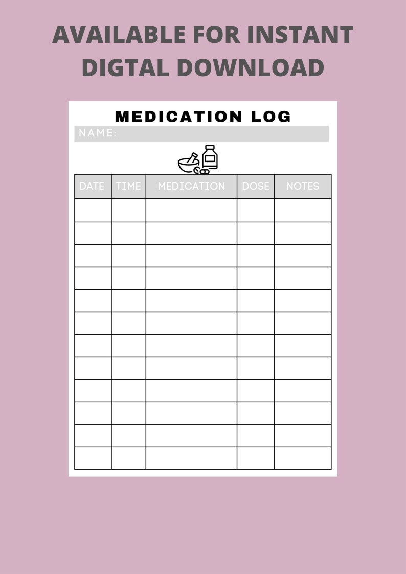 Medicaiton Log Prescription Log Sheet Medication Tracker Sheet ...