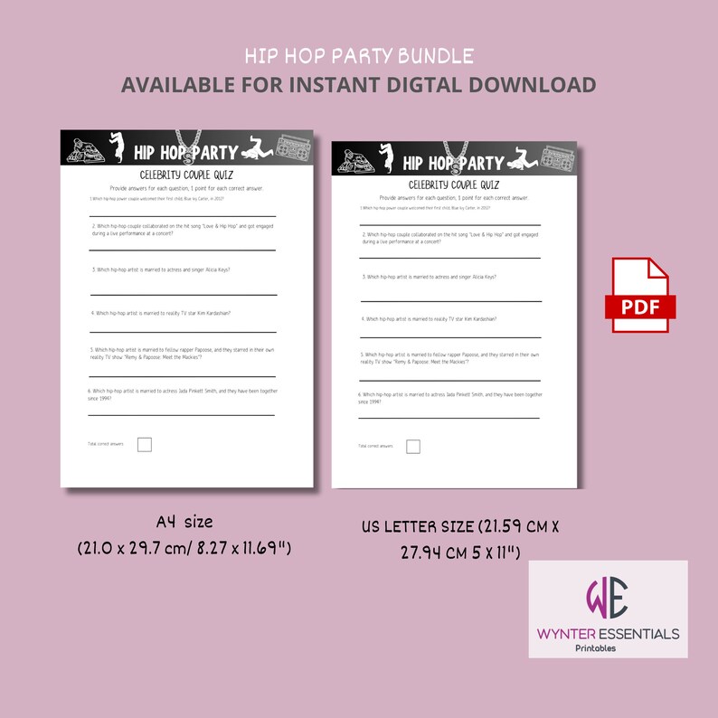 Hip Hop Party Game Printable PDF, Music Themed Game, Instant Download ...