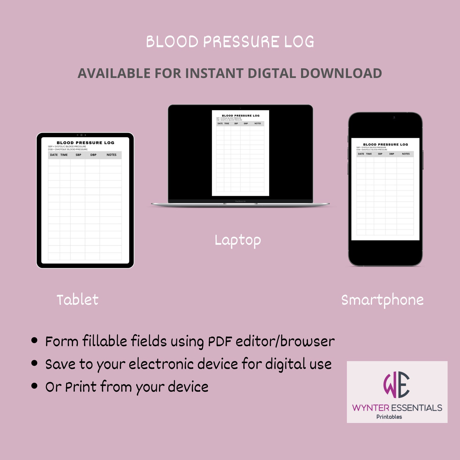 Blood Pressure Log Sheet, Hypertension Tracker (PDF Editable) - Etsy