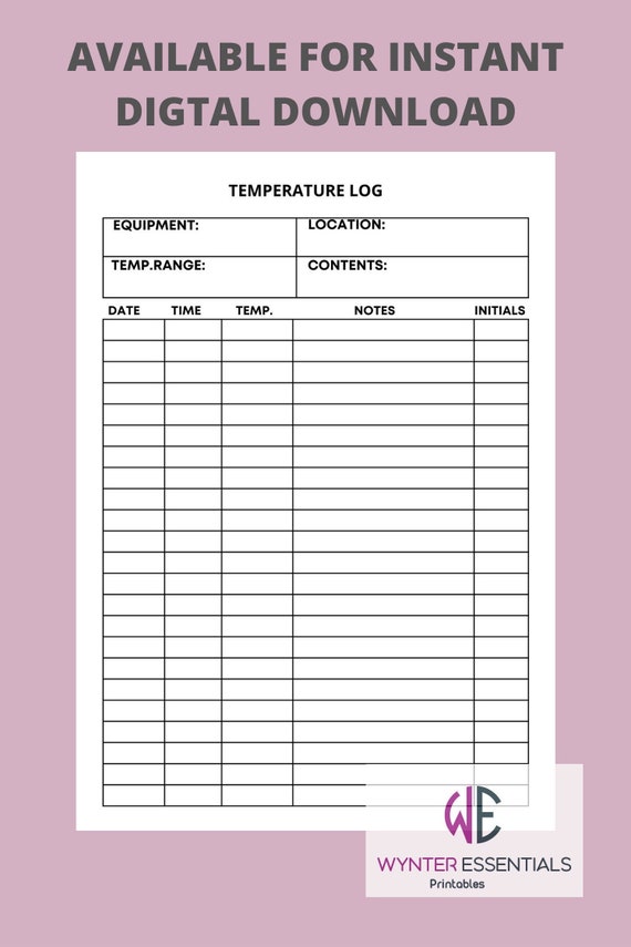 Temperature Log Daily Refrigerator Printable Temperature - Etsy