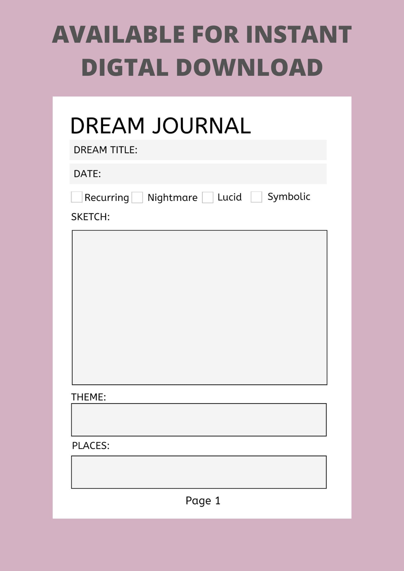 Dream Journal Printable Instant PDF Download A4 A5 & US | Etsy