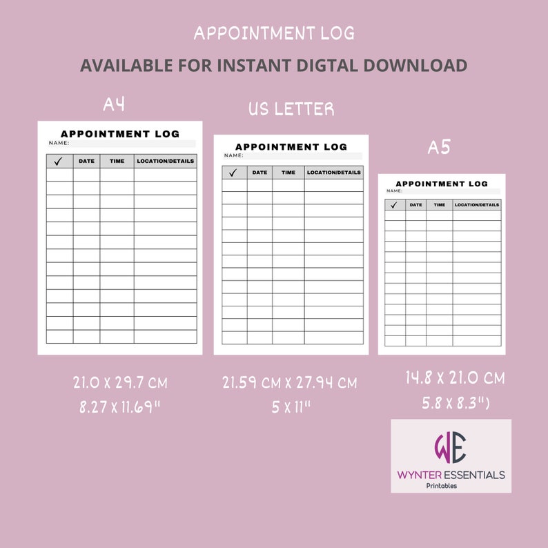 Appointment Log Printable, Meeting Reminder, Schedule Planner (PDF ...