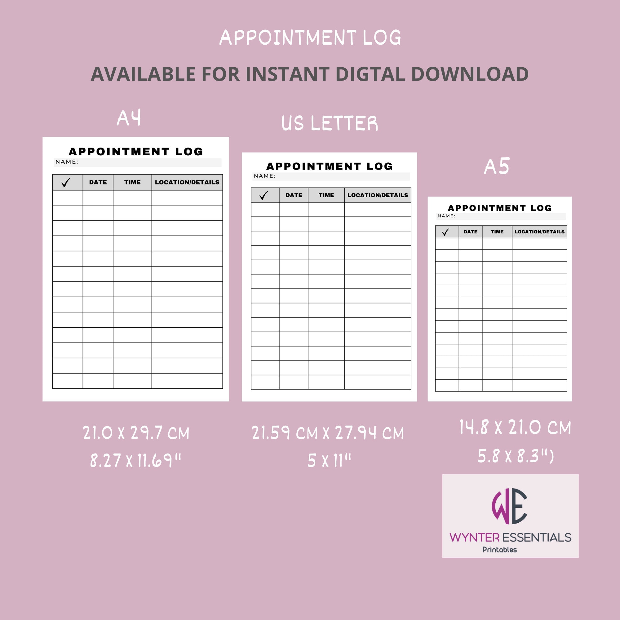 Appointment Log Printable Meeting Reminder Medical Appointment Log ...