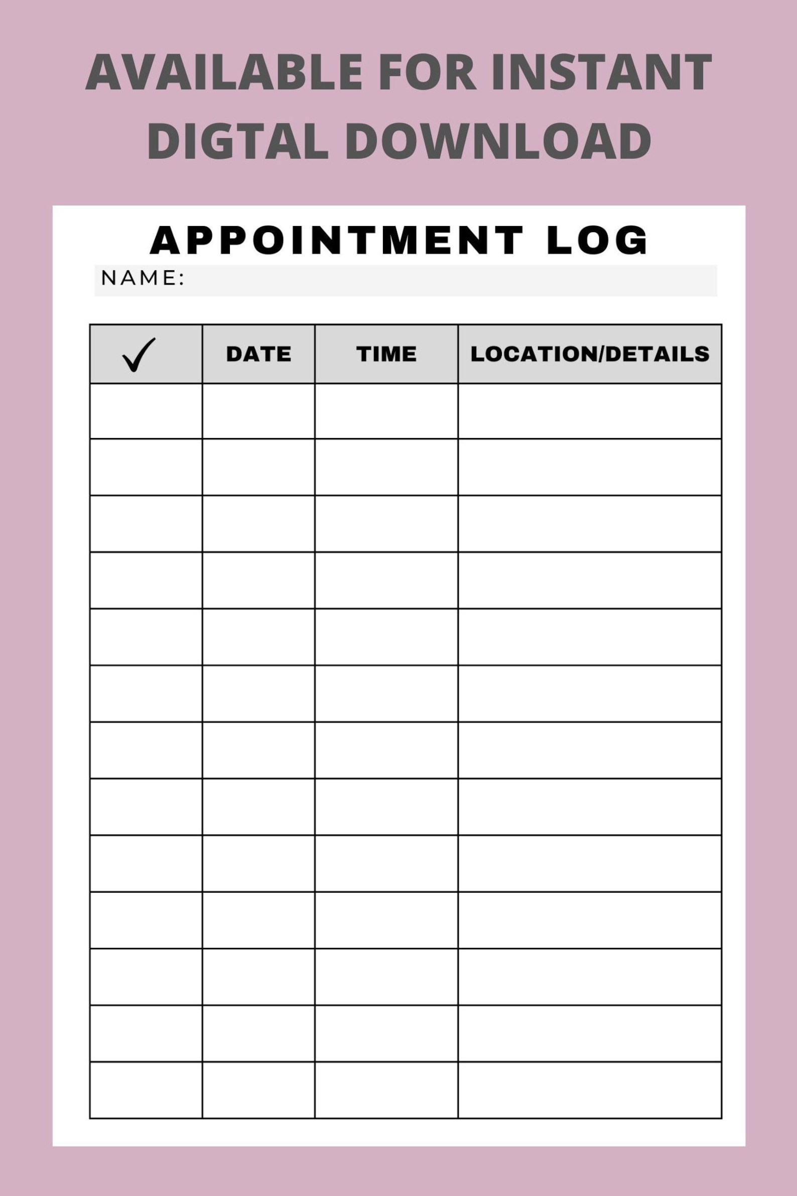 Appointment Log Printable Meeting Reminder Medical Appointment - Etsy