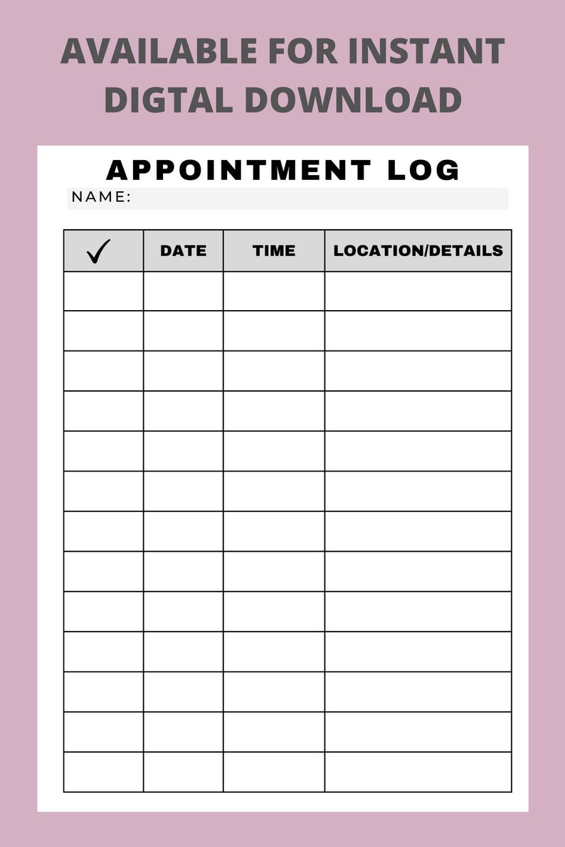 Appointment Log Printable Meeting Reminder Medical Appointment - Etsy