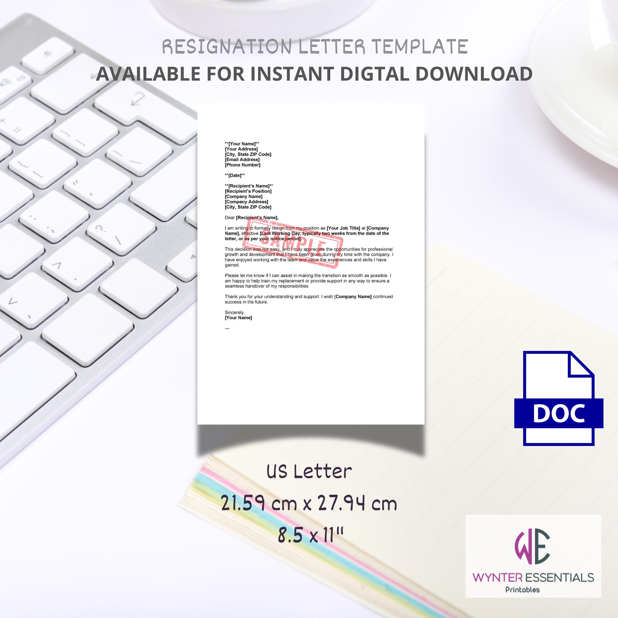 Printable Resignation Letter Samples, Easy Resignation Template, Job ...