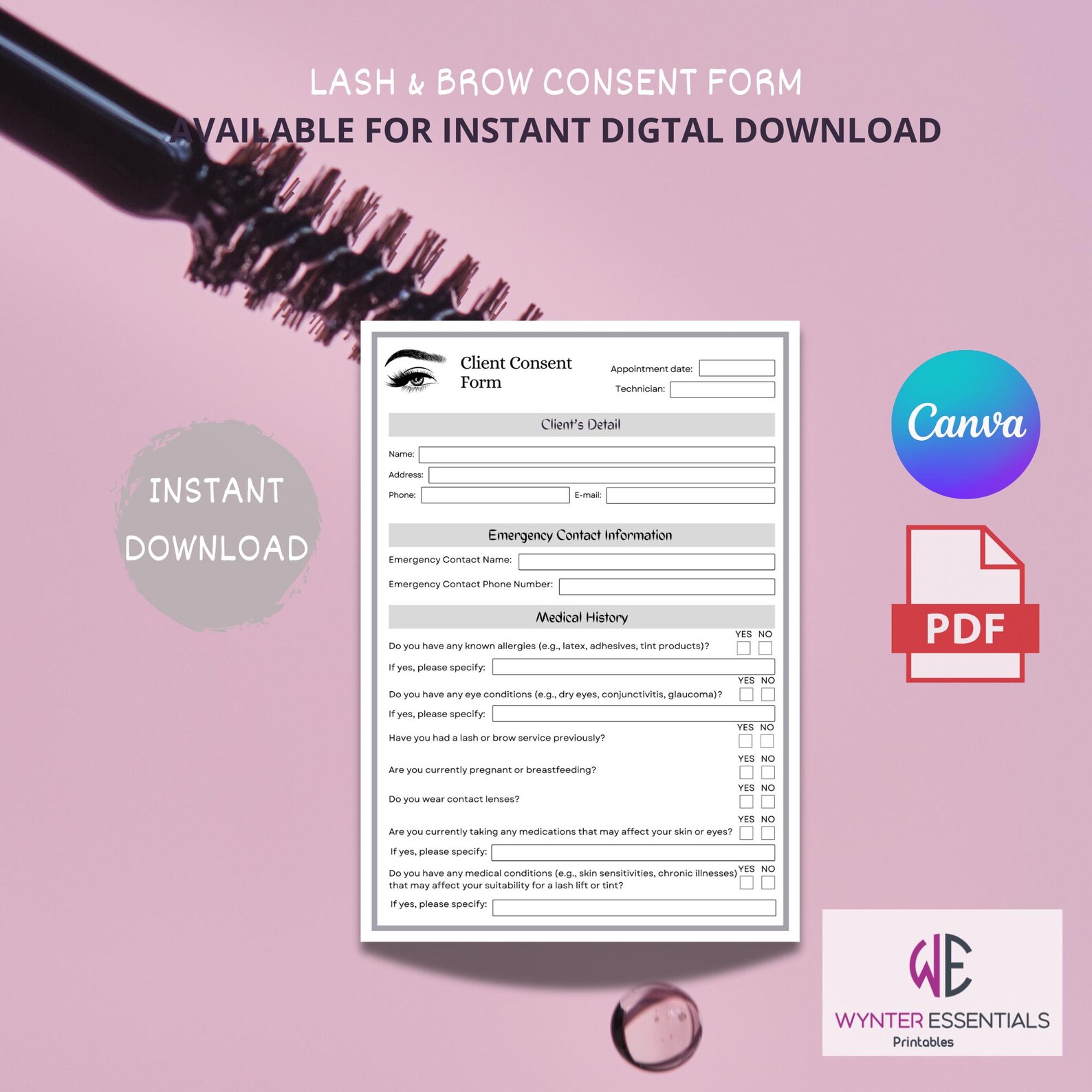 Lash & Brow Consent Form, Lash Extension, Lash Tint, Brow Lamination ...