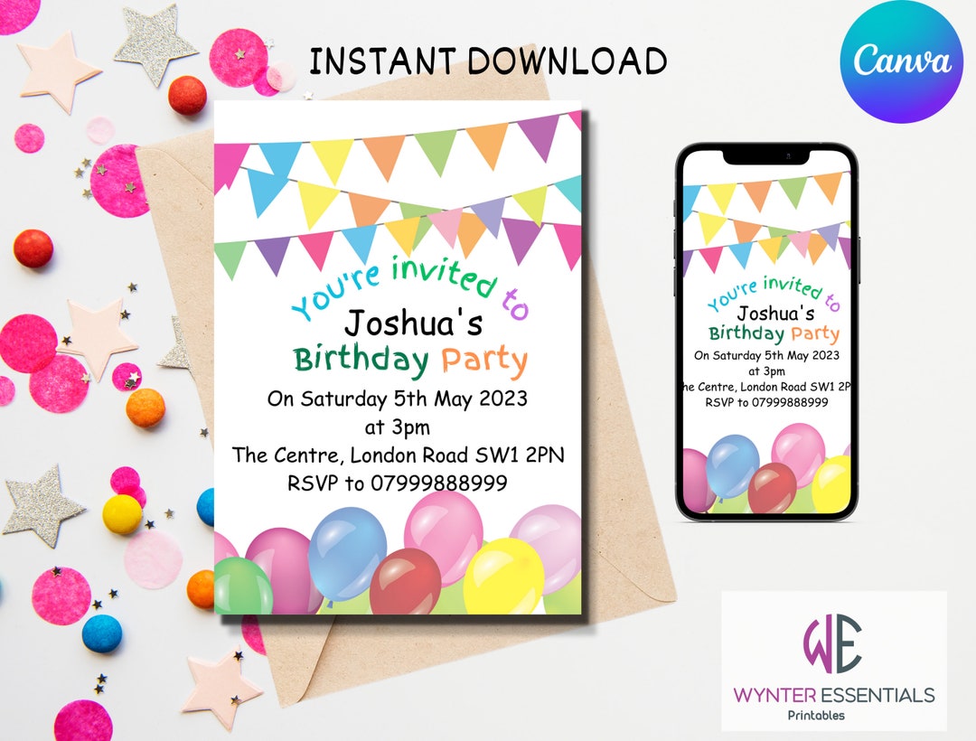 Personalised Children's Party Invite, DIY Canva Editable Invitation ...