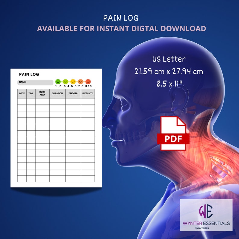 Pain Log, Digital Tracker, Health Journal Planner, Symptom Tracker ...