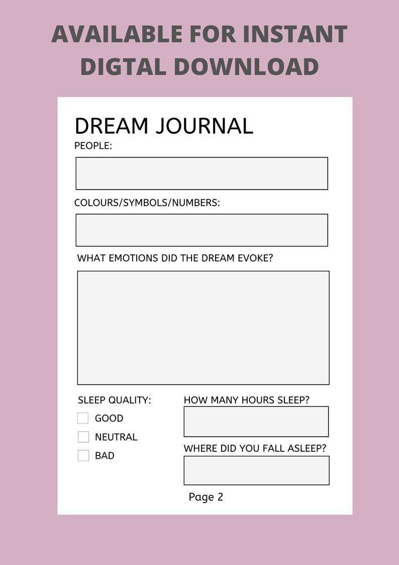 Dream Journal Printable Instant PDF Download A4, A5 & US Letter - Etsy