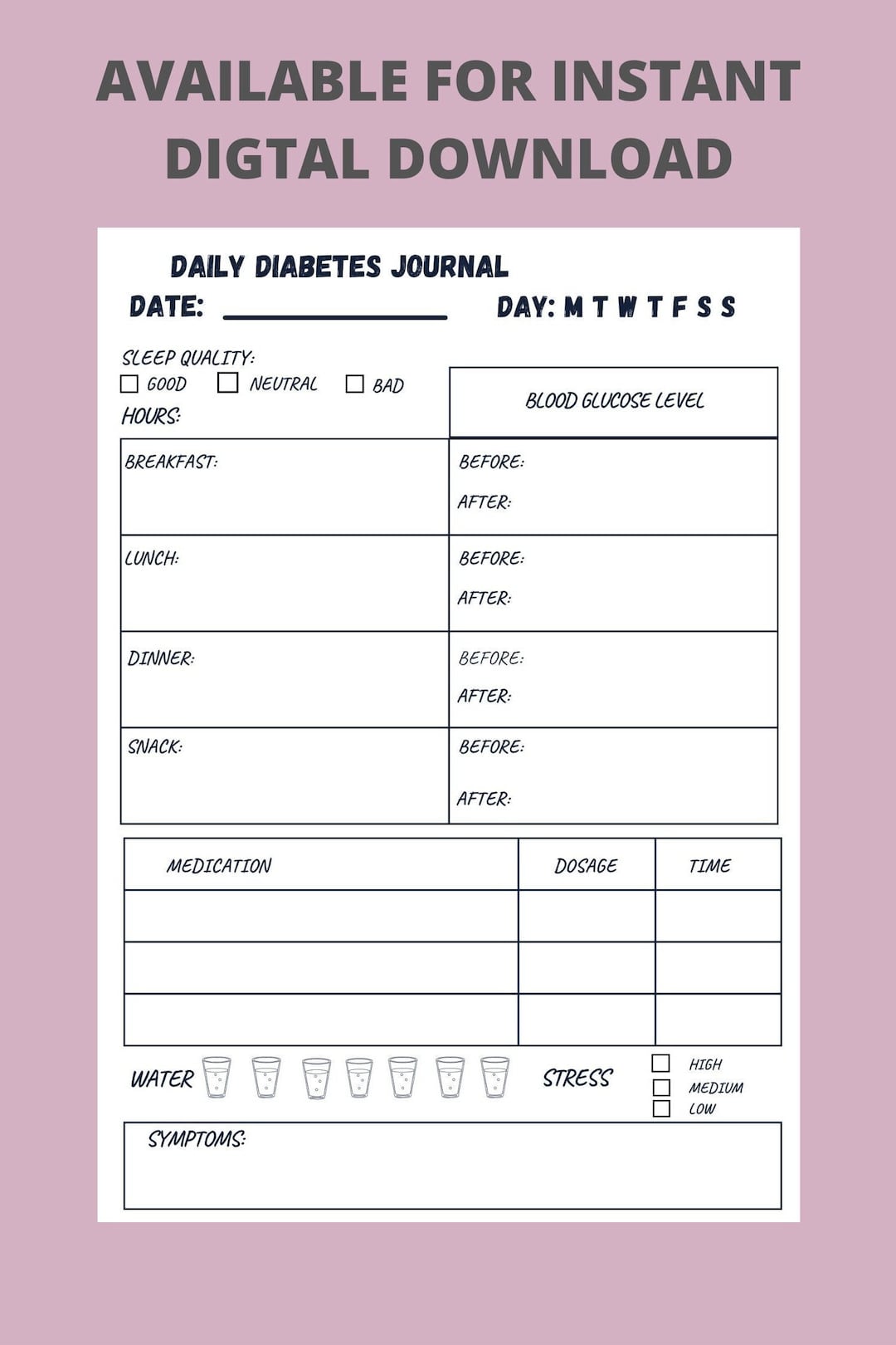 Daily Diabetic Logbook Diabetic Journal Blood Sugar Tracker - Etsy