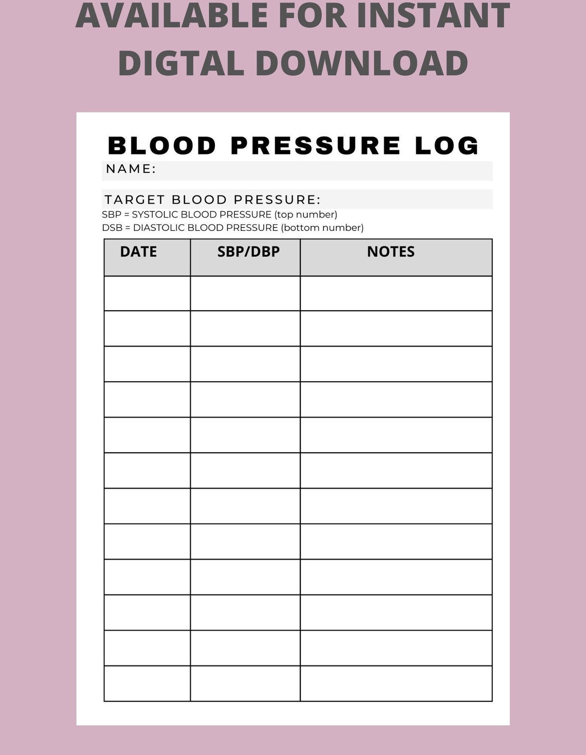 Blood Pressure Log Sheet, Hypertension Tracker (PDF Editable) - Etsy