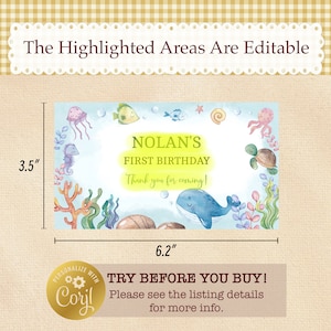 Editable Under the Sea Gable Box Label, Oneder the Sea Favor Box Label ...