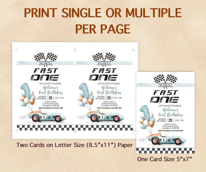 Editable Race Car First Birthday Invitation Template, Racing Car Fast ...