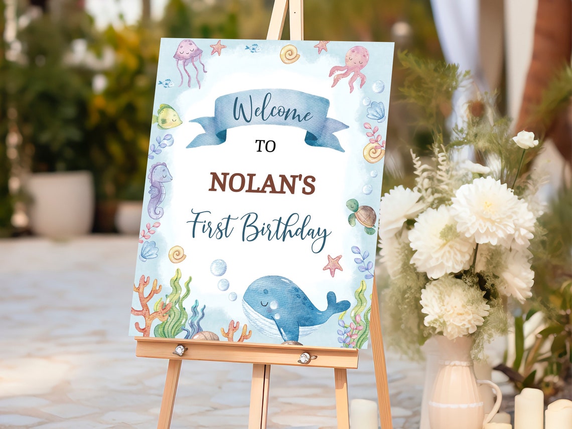 Editable Under the Sea Welcome Sign, Oneder the Sea Custom Sign, First ...