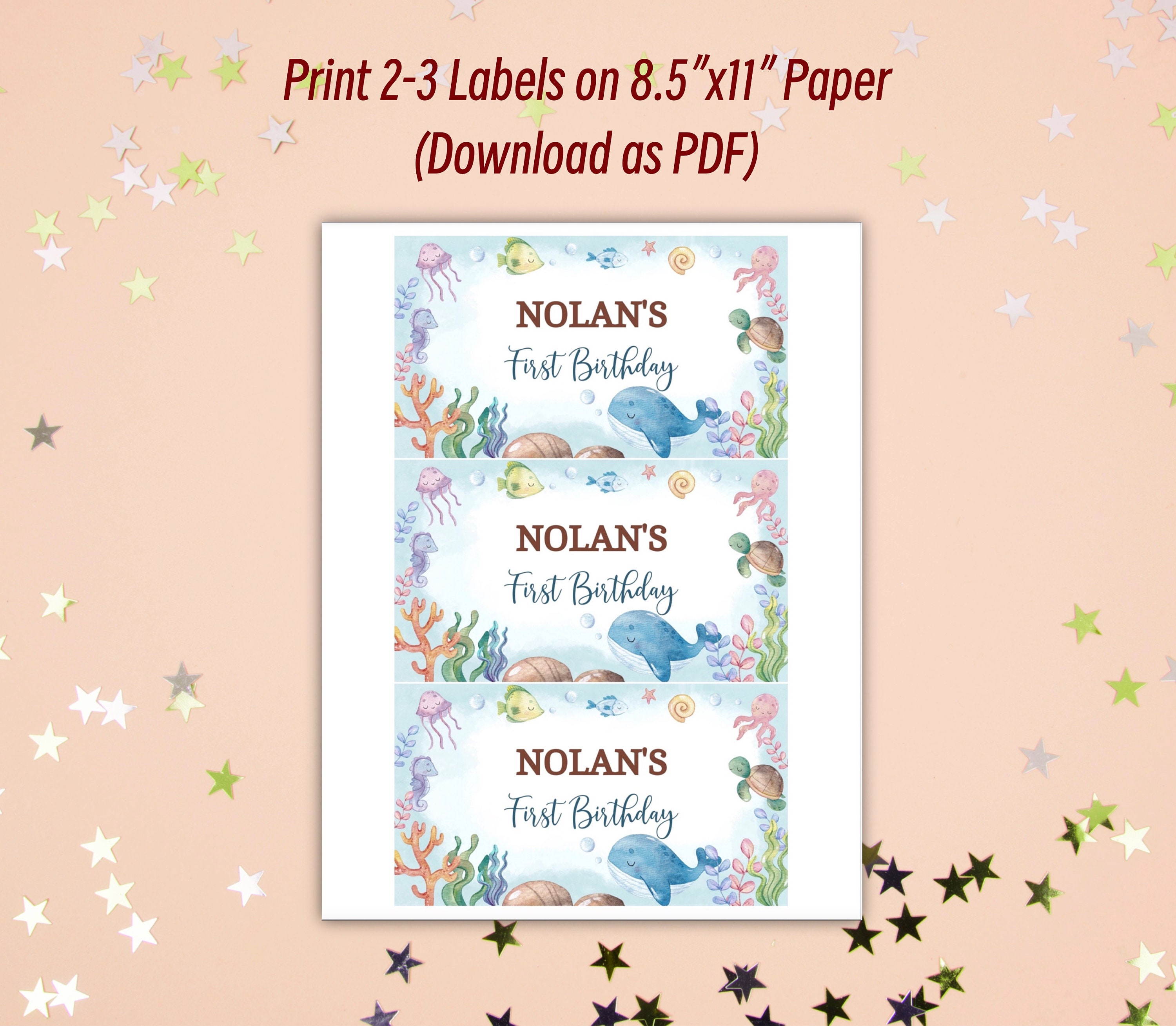 Editable Under the Sea Gable Box Label, Oneder the Sea Favor Box Label ...