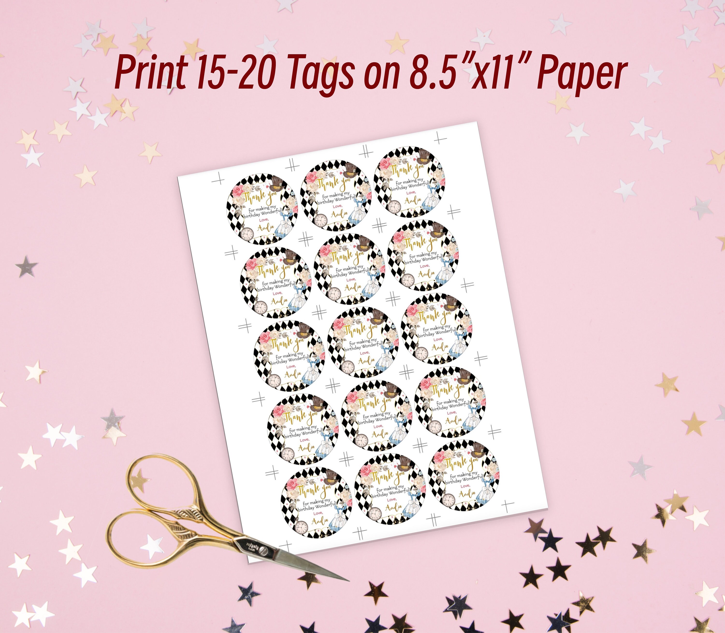 Editable Alice in Wonderland Favor Tag, Round/square Label, Gift Tag ...