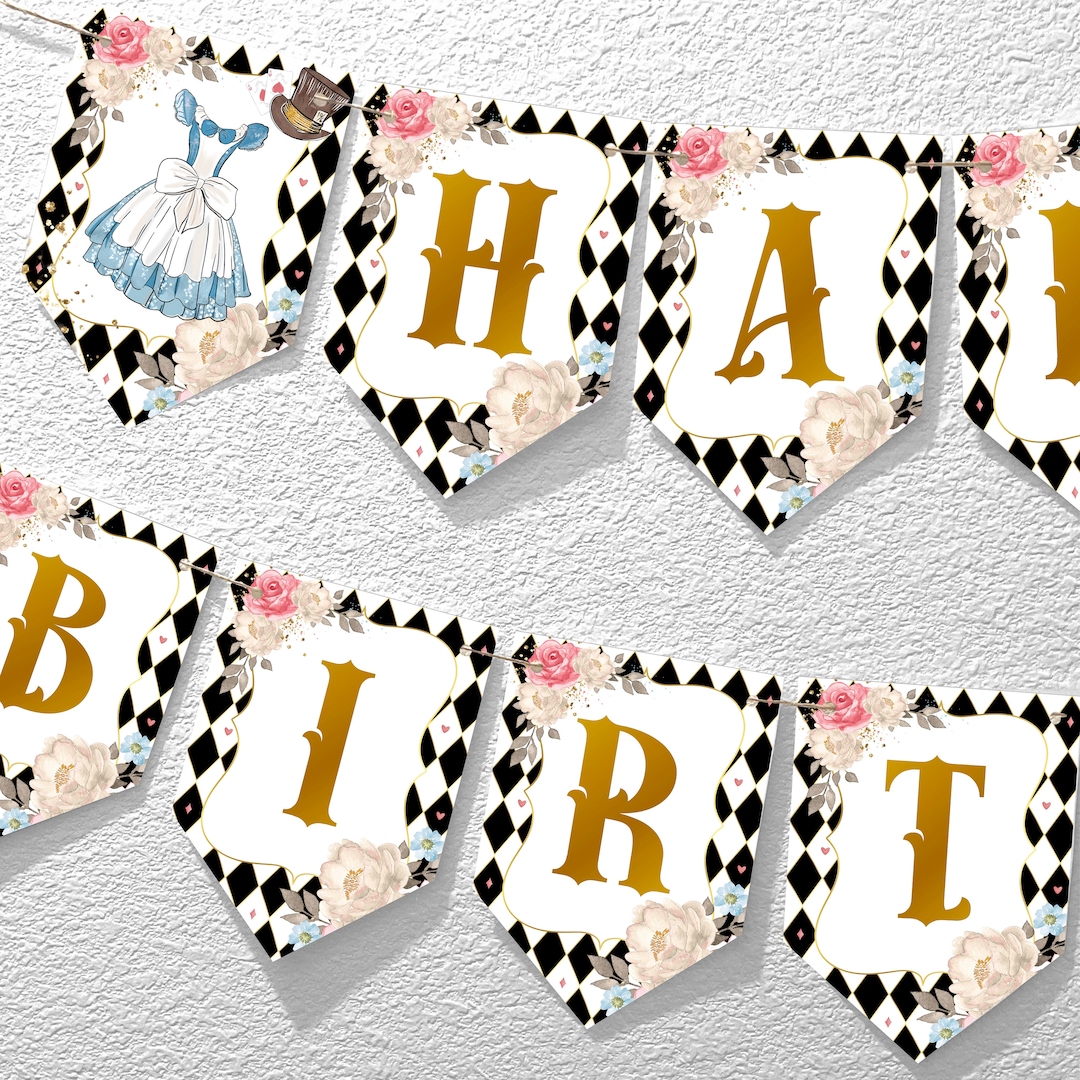 Printable Alice in Wonderland Happy Birthday Wall Banner, Alice in ...