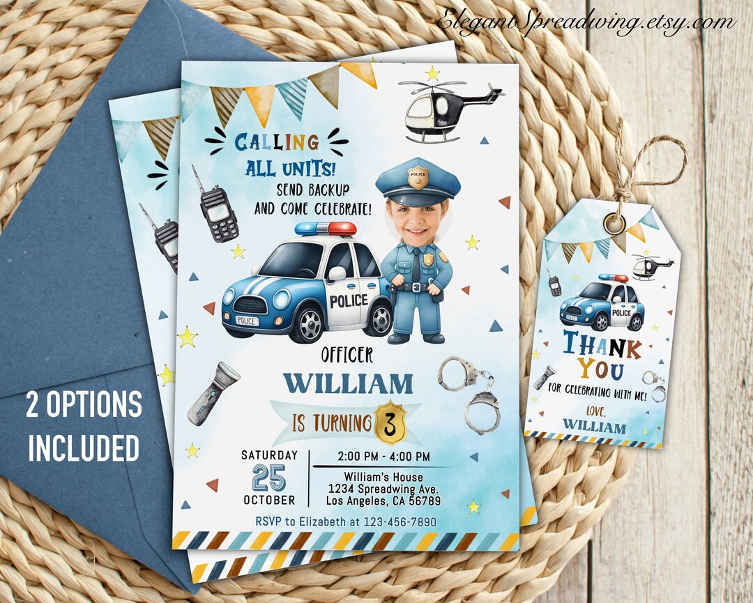 Editable Police Birthday Invitation Template, Police Boy Birthday ...