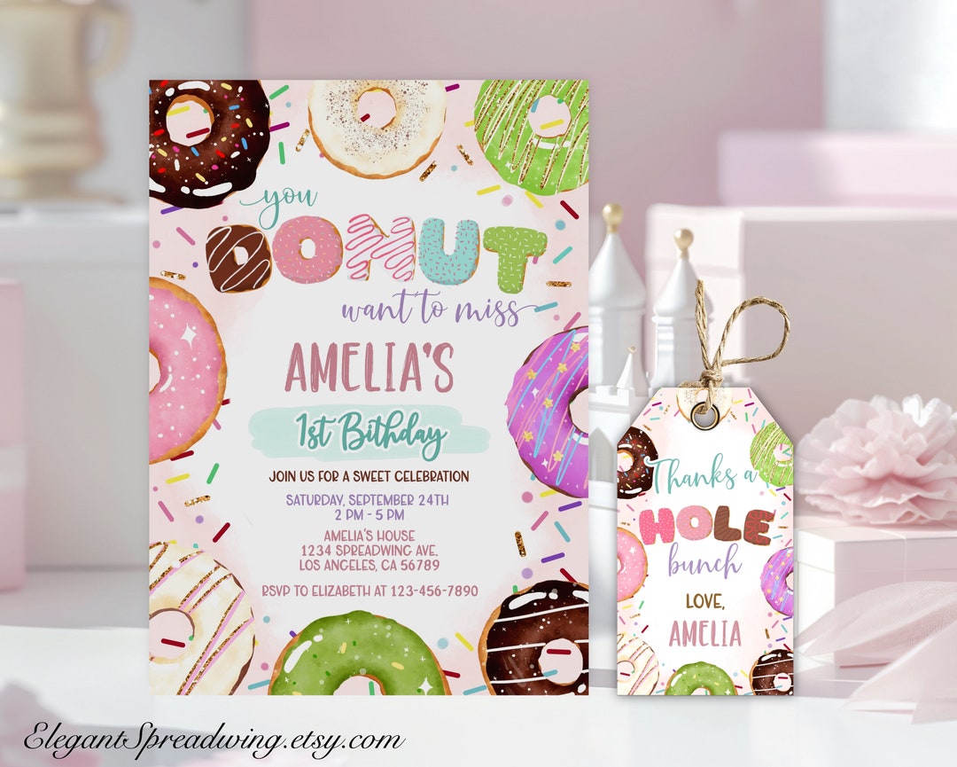 Editable Donut Birthday Invitation Template, Sweet Donut Invite ...