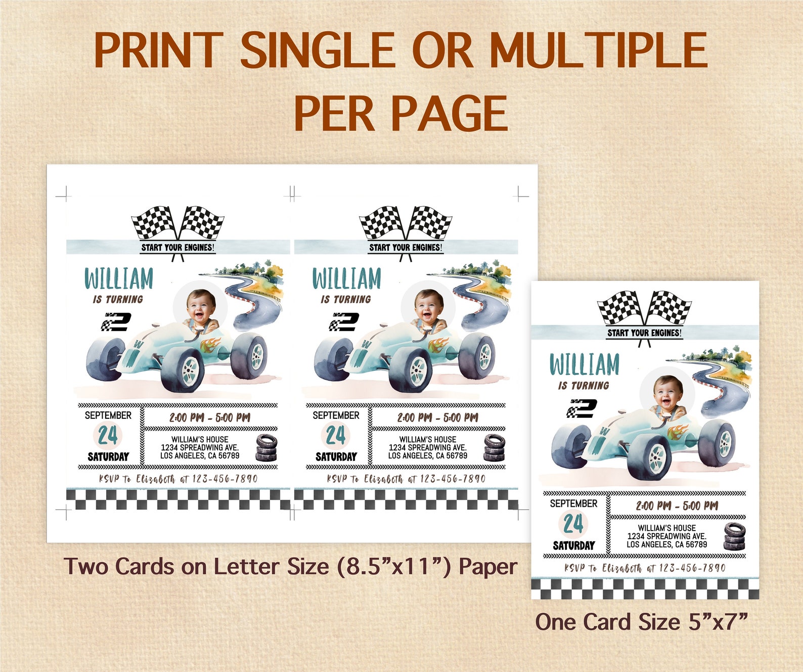 Editable Start Your Engines Race Car Birthday Invitation Template ...