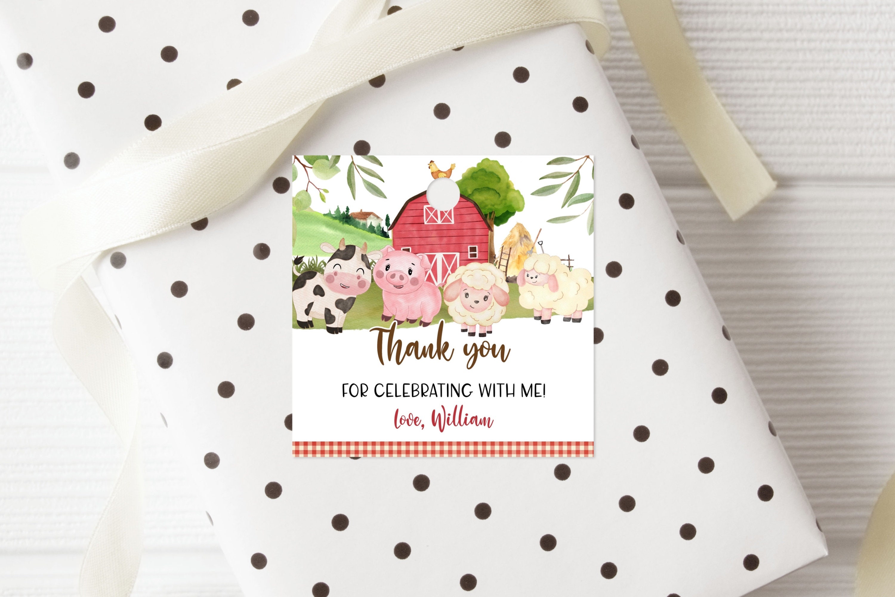 Editable Farm Birthday Thank You Tag Template, Barn Animals Favor Tag ...