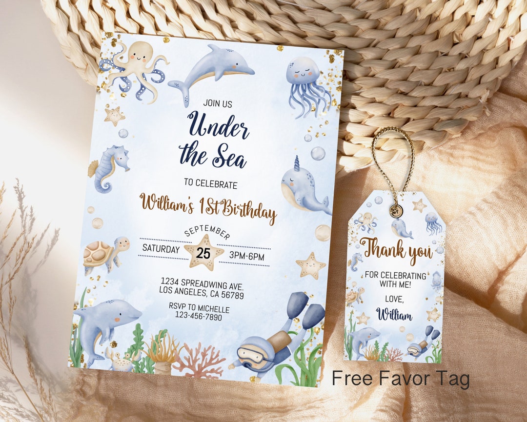 Editable Under the Sea Birthday Invitation Template, Oneder the Sea ...