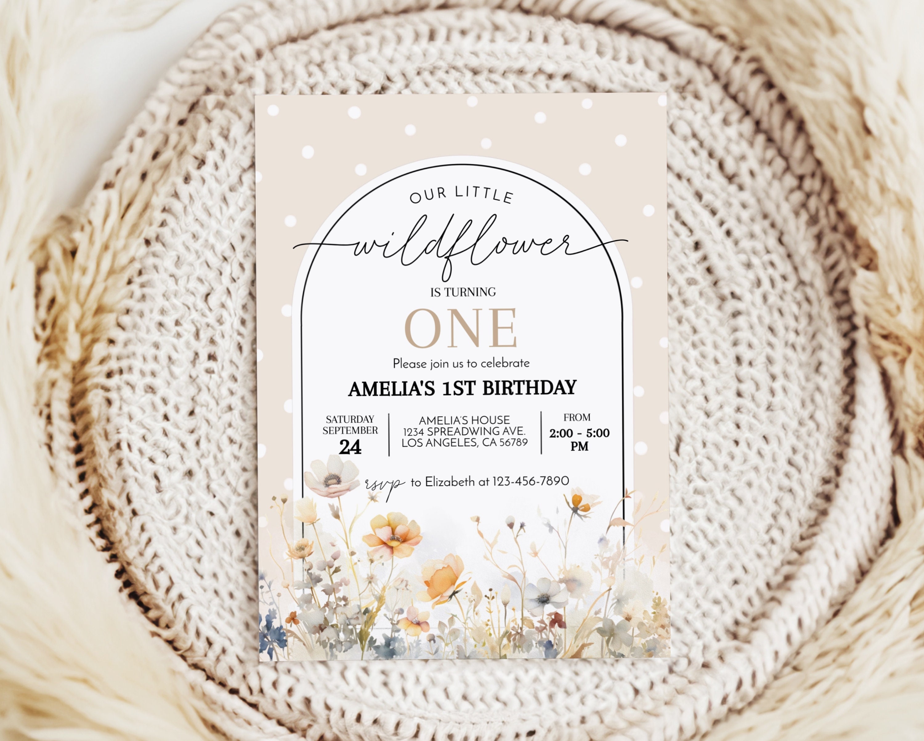 Editable Wildflower Girl First Birthday Invitation Template, Wild ...