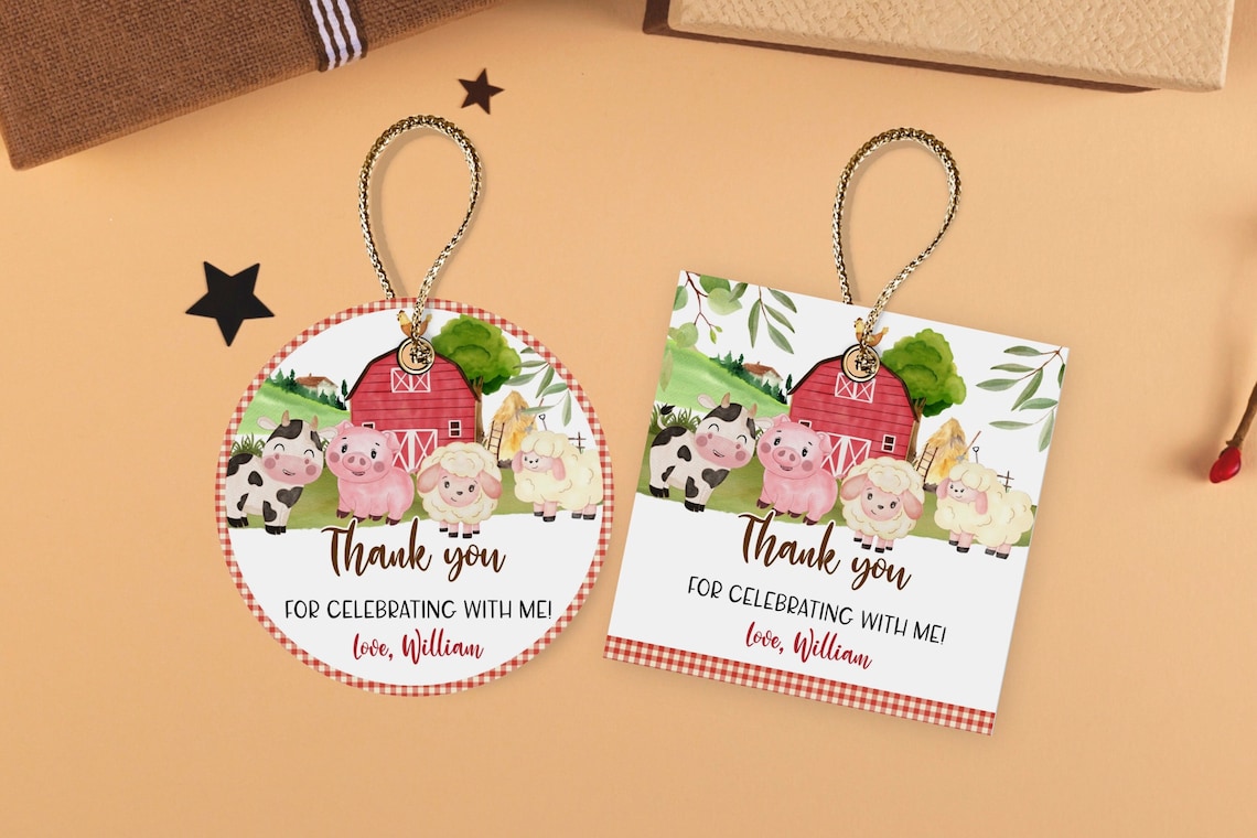 Editable Farm Birthday Thank You Tag Template, Barn Animals Favor Tag ...