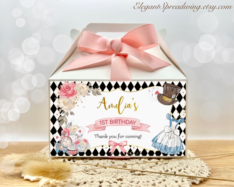 Editable Alice in Wonderland Gable Box Label, Alice in Onederland First ...