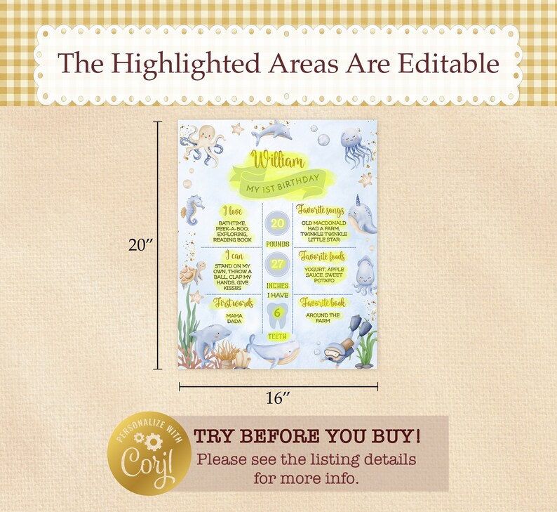 Editable Under the Sea Milestone Sign Poster, Oneder the Sea First ...