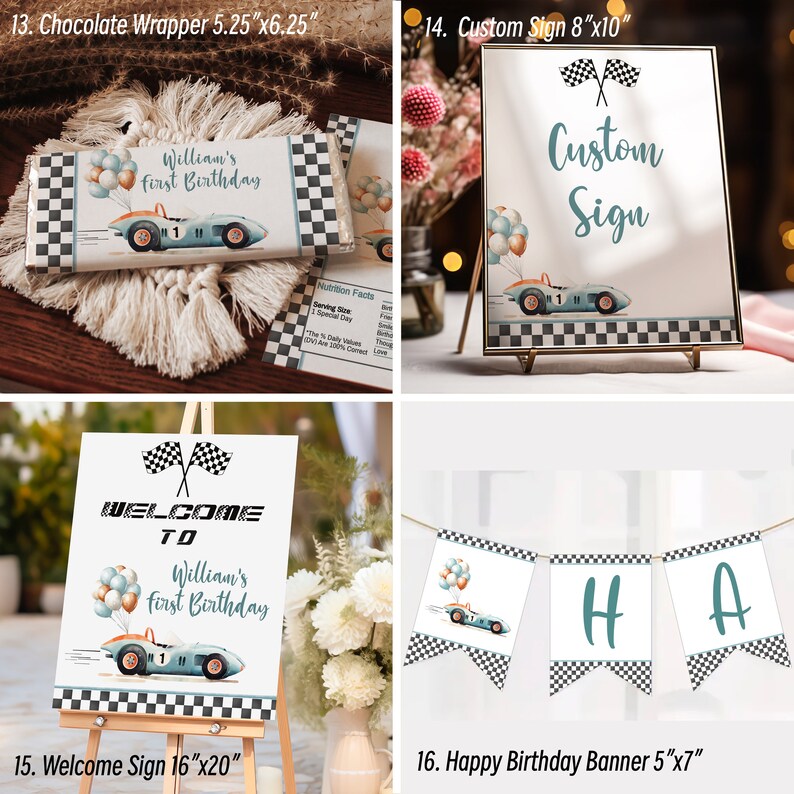 Editable Race Car First Birthday Bundle Template, Racing Car Fast One ...