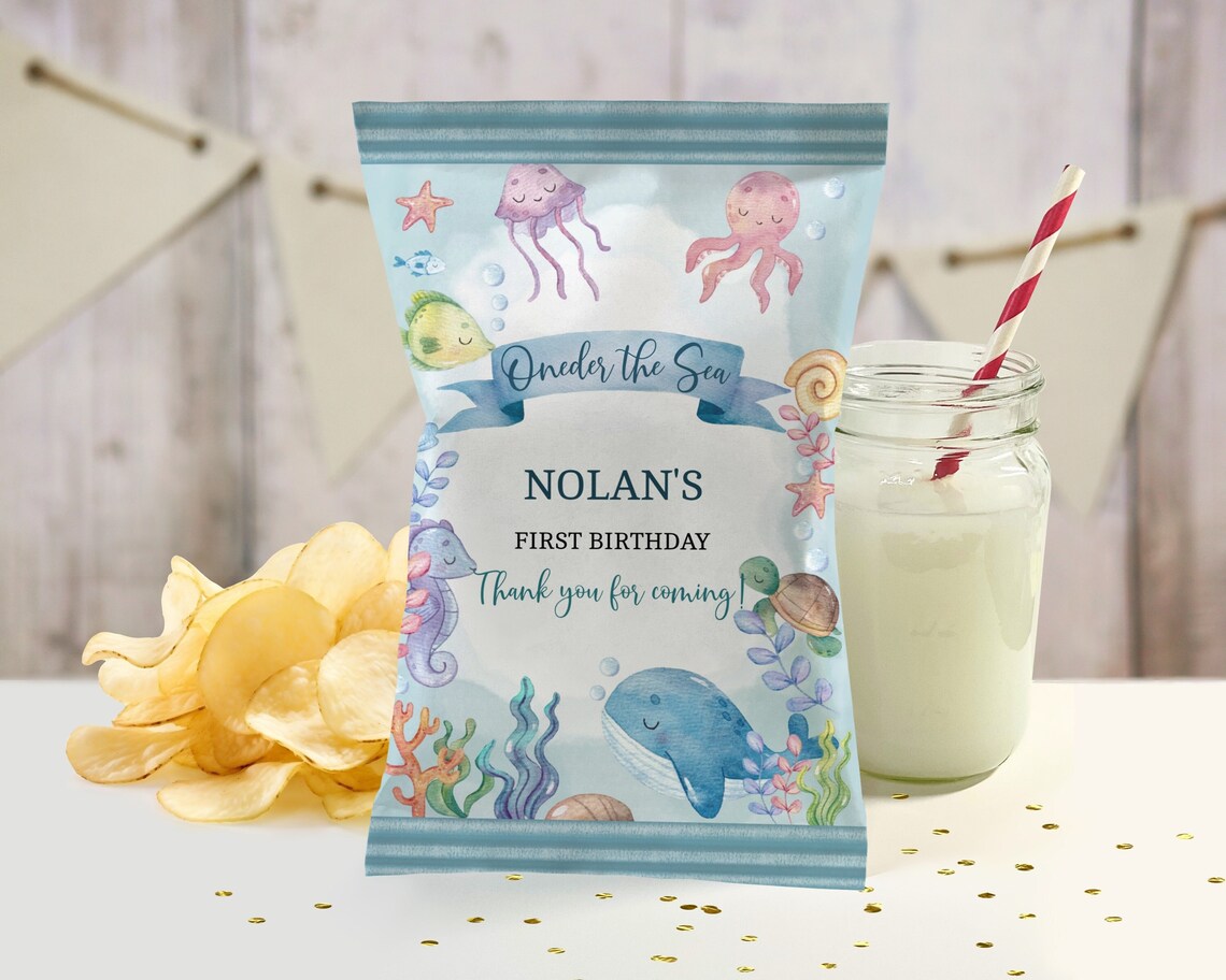 Editable Under the Sea Chip Bag, Oneder the Sea First Birthday Label ...