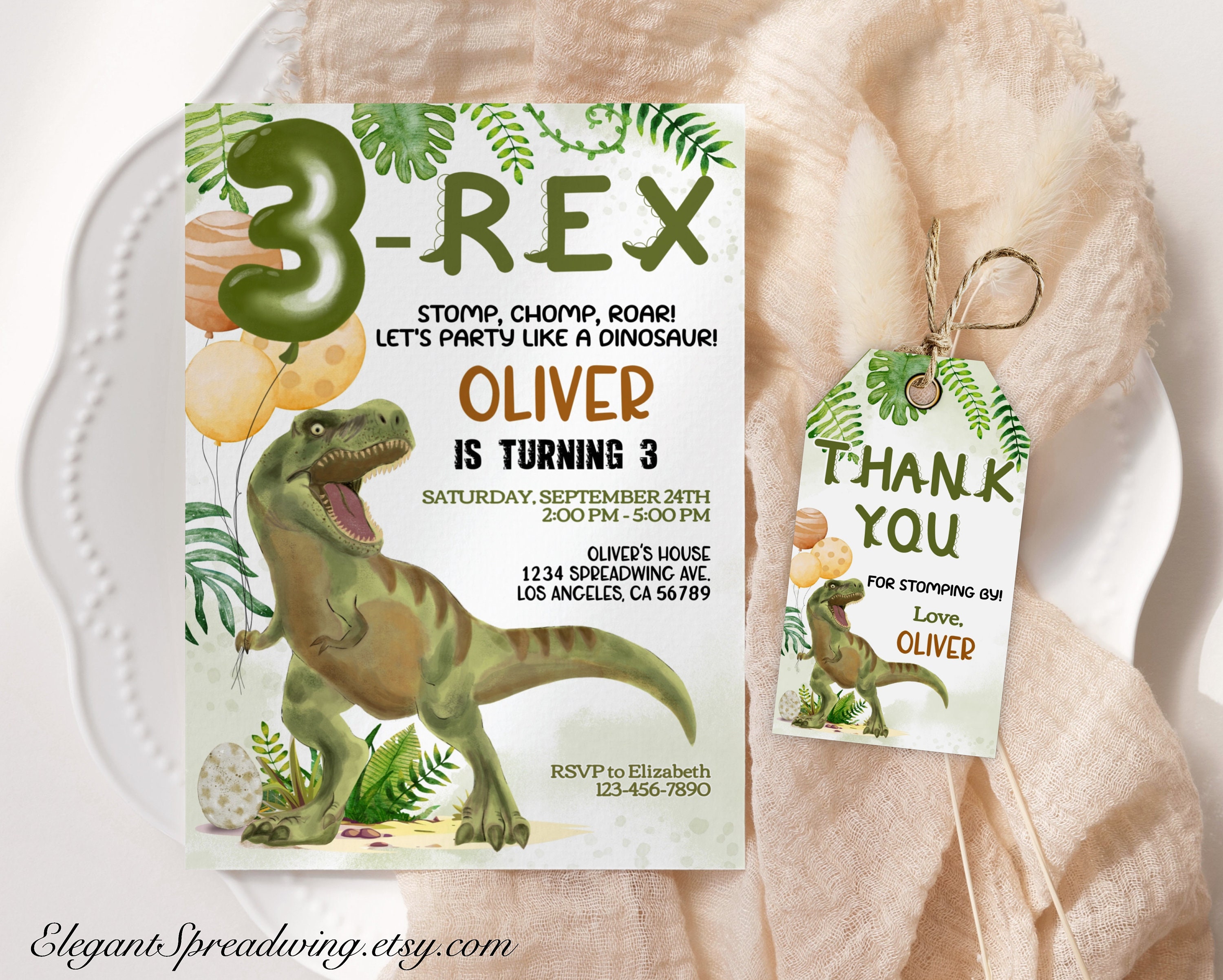 Editable Three Rex Birthday Invitation Template, 3rd Birthday Third ...