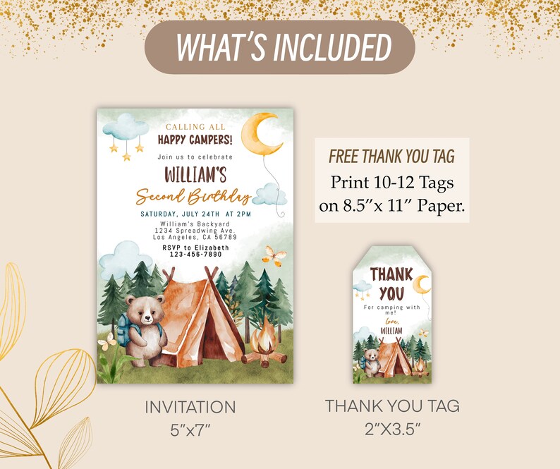 Editable Camping Birthday Invitation Template, Happy Camper Invite, Fun Outdoor Camping Party ...